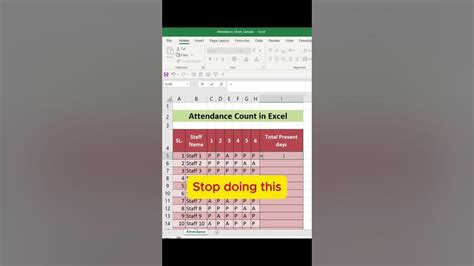 Attendance Count In Excel Excelshorts Excel Excelformula Exceltips Exceltech