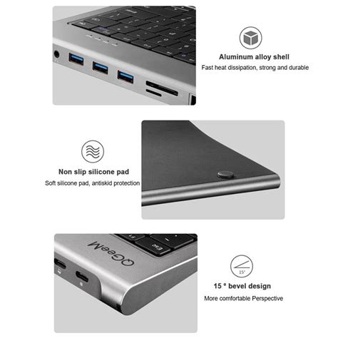 Qgeem Aluminum Alloy Keyboard 11 In 1 Usb C Hub Docking Station Adapter With 4k Hdmi Hd