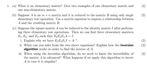 Solved 2 1 A What Is An Elementary Matrix Give Two