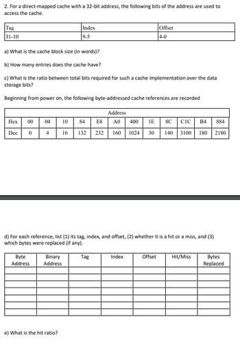 Answered For A Direct Mapped Cache With A Bit Address The Following Bits Of The Address