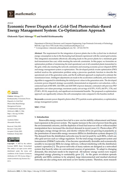Pdf Economic Power Dispatch Of A Grid Tied Photovoltaic Based Energy Management System Co