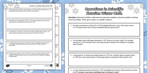 Eighth Grade Operations In Scientific Notation Winter Math Problems