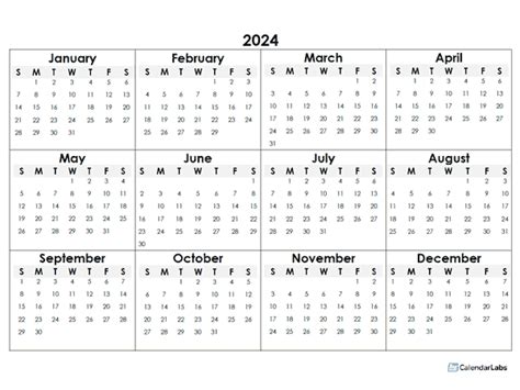 2024 Yearly Mini Calendar Template Free Printable Templates