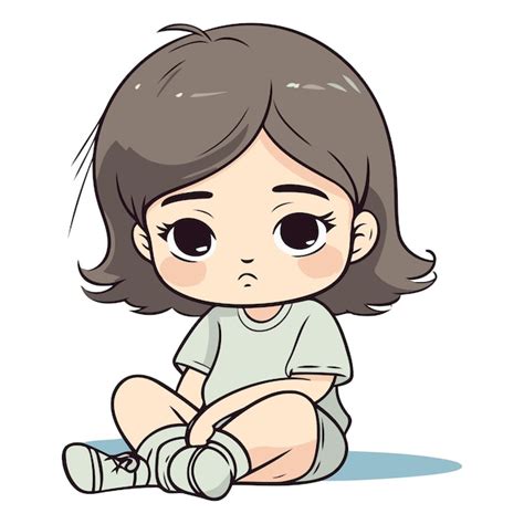 바닥에 앉아있는 귀여운 작은 소녀 터 만화 일러스트레이션 프리미엄 벡터 바닥에 앉아있는 귀여운 작은 소녀 터 만화 일러스트레이션 프리미엄 벡터