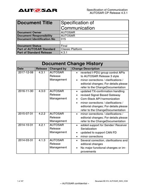 autosar pdf component object model specification technical standard