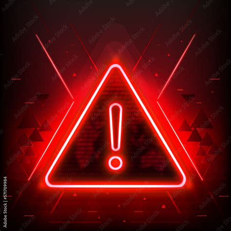 Attention Danger Hacking Neon Symbol On Red Map Background Security Protection Malware Hack