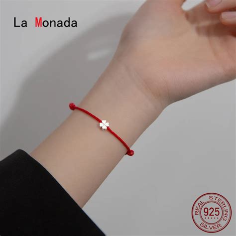 La Monada 925 스털링 실버 레드 로프 팔찌 15 26cm 꽃 레드 스레드 라인 스트링 주얼리 팔찌 여성 학생용