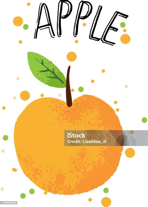 벡터 손 애플 그림을 그립니다 흰색 배경에 고립 된 주스 스플래시와 오렌지 사과 밝아진와 질감 사과 상단에 단어 사과와 열 대 과일 주스 사과의 신선한 실루엣 과일 과일에