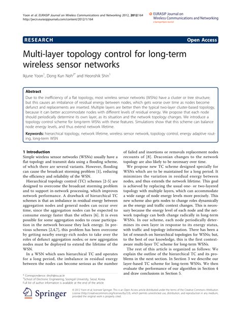 Pdf Multi Layer Topology Control For Long Term Wireless Sensor Networks