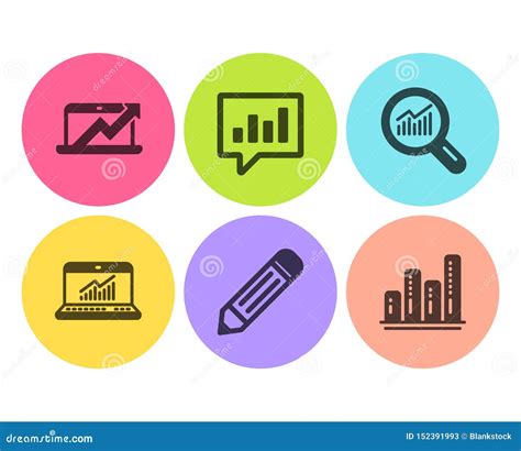 Pencil Analytical Chat And Data Analysis Icons Set Online Statistics Sales Diagram And Graph