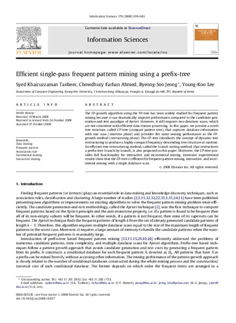 pdf efficient single pass frequent pattern mining using a prefix tree