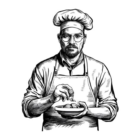 베이커 모노크롬 잉크 스케치 터 드로잉 조각 스타일 일러스트레이션 프리미엄 벡터