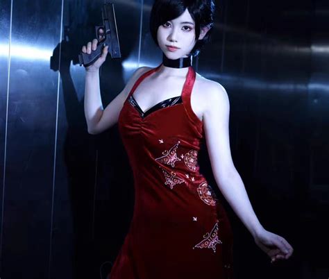 Resident Evil Village Cosplay Costume Ada Wong Cosplay Costume Red Halterneck Dress Embroidery