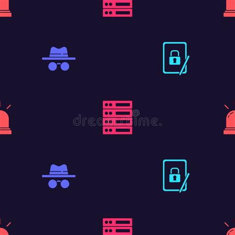 Set Tablet With Closed Padlock Incognito Mode Server Data Web Hosting And Motion Sensor On