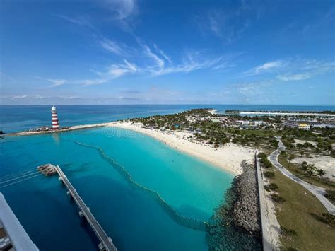 An Aerial View Of The Lighthouse And Beach Of Msc Cruise Lines Private