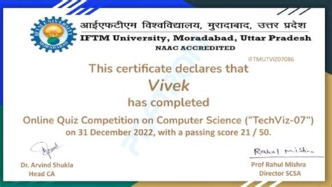 Vivek Kurmi On Linkedin Computerscience Certificate Iftmuniversity