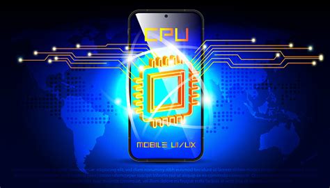 현실적인 스타일의 나노 기술 개념 프로세서 중앙 처리 장치 컴퓨터 프로세서 모바일 장치 화면의 칩 기호는 텍스트를 위한 장소가