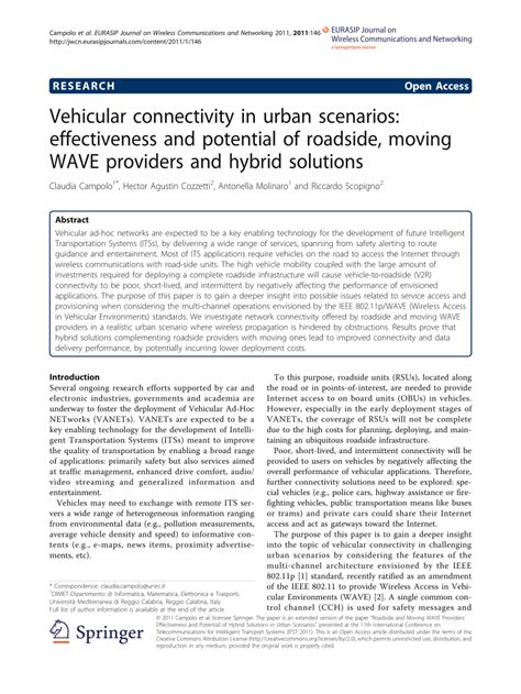 Pdf Vehicular Connectivity In Urban Scenarios Effectiveness And Potential Of Roadside Moving