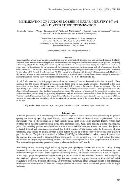 pdf minimization of sucrose losses in sugar industry by ph and