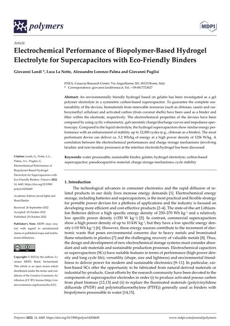 Pdf Electrochemical Performance Of Biopolymer Based Hydrogel