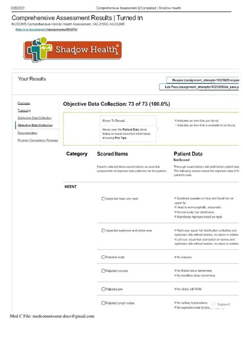 Shadow Health Tina Jones Comprehensive Assessment Objective Data Collection Shadow Health