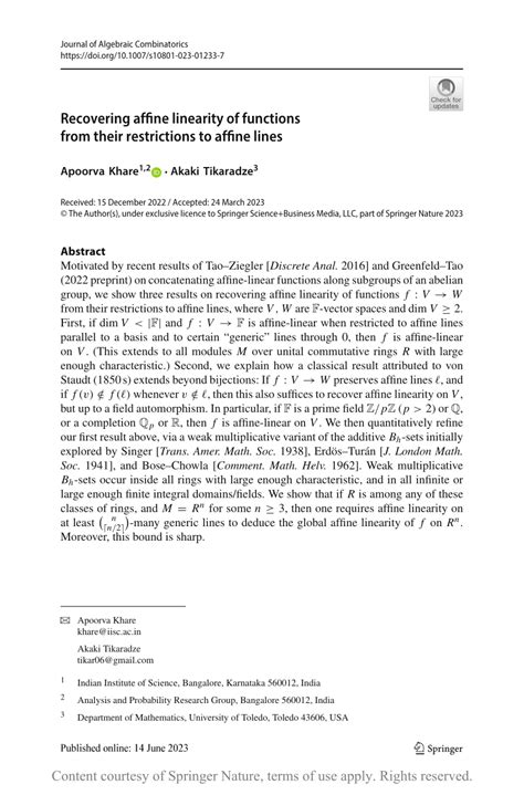 Recovering Affine Linearity Of Functions From Their Restrictions To