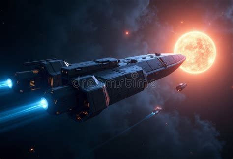 A Futuristic Spaceship Travels Through Deep Space Towards A Bright Star Showcasing Advanced