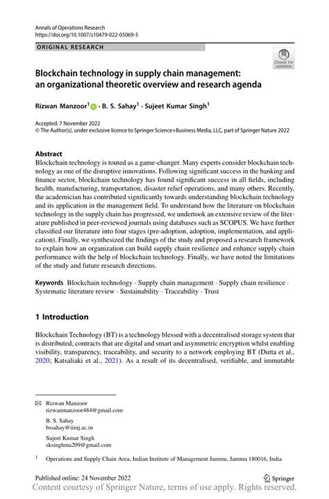 blockchain technology in supply chain management an organizational