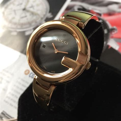 Gucci Watch Ladies Swiss Designer Guccissima 1343 Rose Steel Black