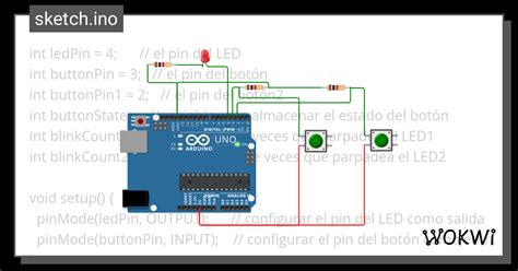 2 Botons 1 Led Wokwi Esp32 Stm32 Arduino Simulator