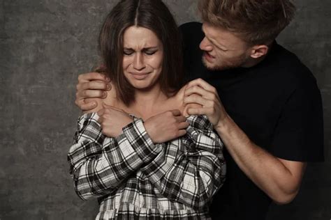 Man Fighting With Woman On Light Background Stop Sexual Assault
