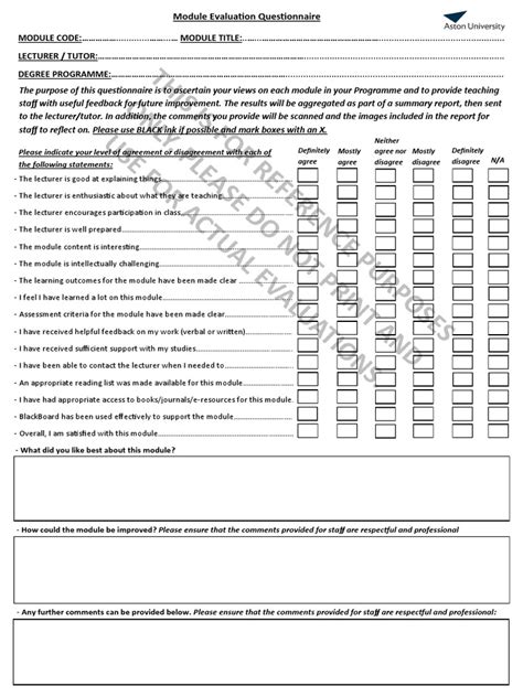 Module Evaluation Questionnaire Pdf Learning Psychological Concepts