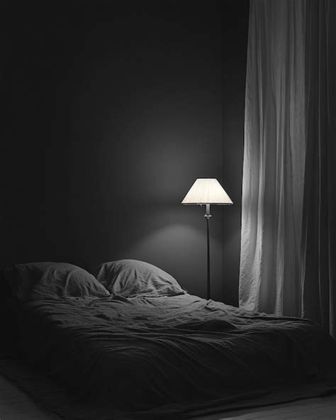 A Bed With A Lamp On It In A Dark Room Premium Ai Generated Image