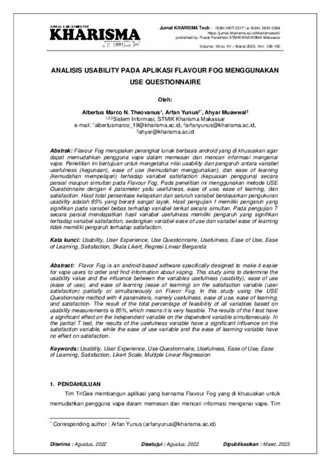 Pdf Analisis Usability Pada Aplikasi Flavour Fog Menggunakan Use Questionnaire