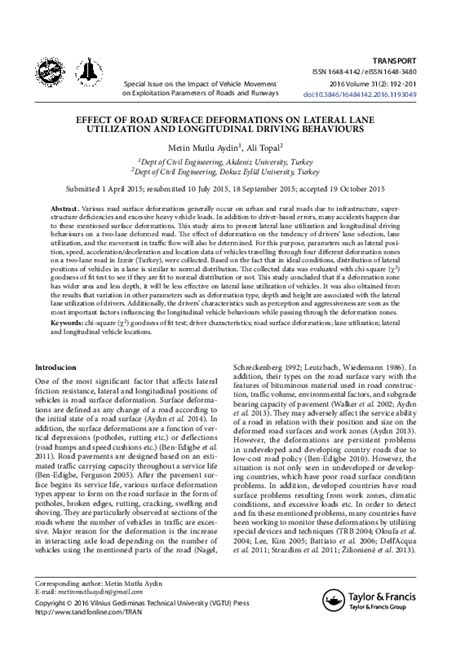 Pdf Effect Of Road Surface Deformations On Lateral Lane Utilization