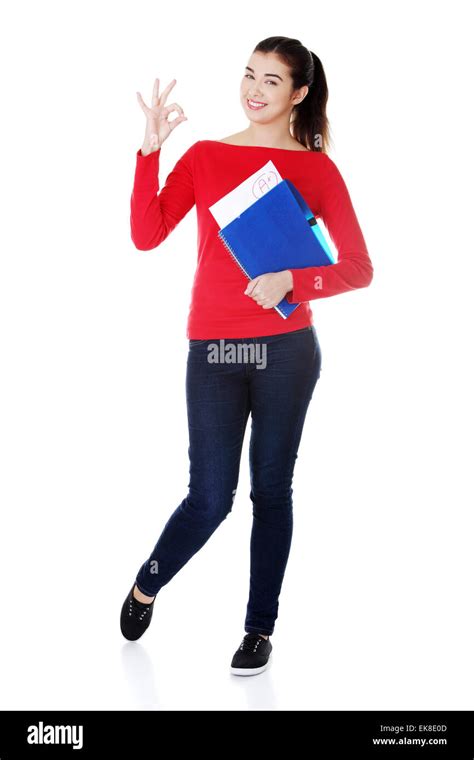 Babe Woman Showing Her Perfect Exam Result Stock Photo Alamy