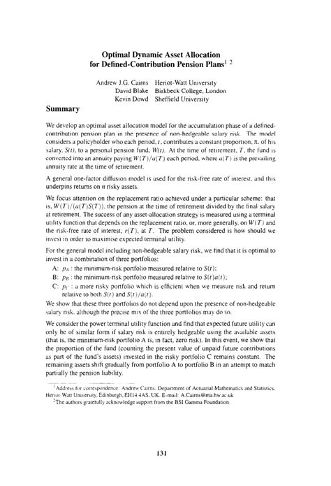 Pdf Optimal Dynamic Asset Allocation For Defined Contribution Pension