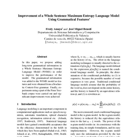 Improvement Of A Whole Sentence Maximum Entropy Language Model Using Grammatical Features Acl