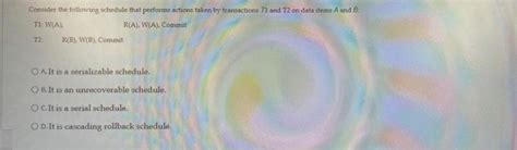 Solved A It Is A Serializable Schedule B It Is An