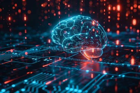 Futuristic Digital Brain With Glowing Circuits And Binary Code Patterns