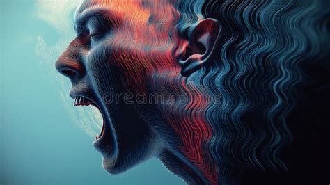 Side Profile Of A Man With Wavy Red And Blue Lines Distorting His Face