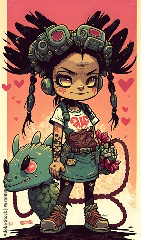 175 Nahua Cyberpunk Superhero Teen With A Coatl Spirit Anim Stock