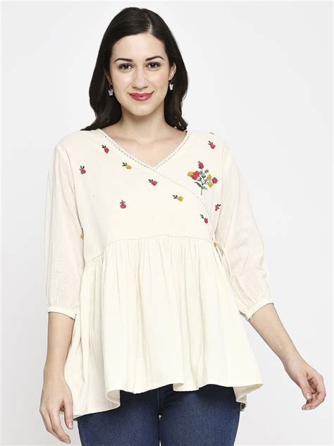 Buy Kalini Floral Embroidered Cotton Empire Longline Top Tops For Women 29631414 Myntra