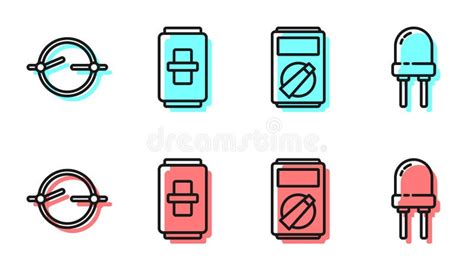 Set Line Multimeter Electric Circuit Scheme Electric Light Switch And Light Emitting Diode