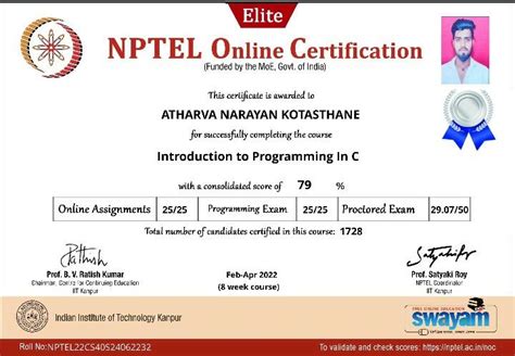 Atharva Kotasthane On Linkedin Nptel Programming