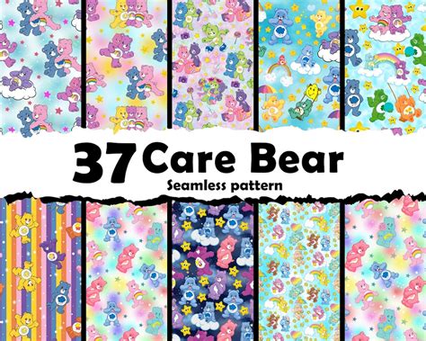 Digital 37 Care Bear Seamless Pattern Digital Paper Care Bear Pattern