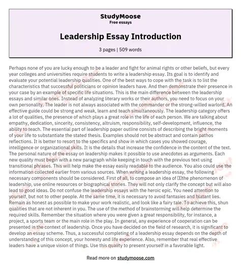 Leadership Essay Introduction Free Essay Example