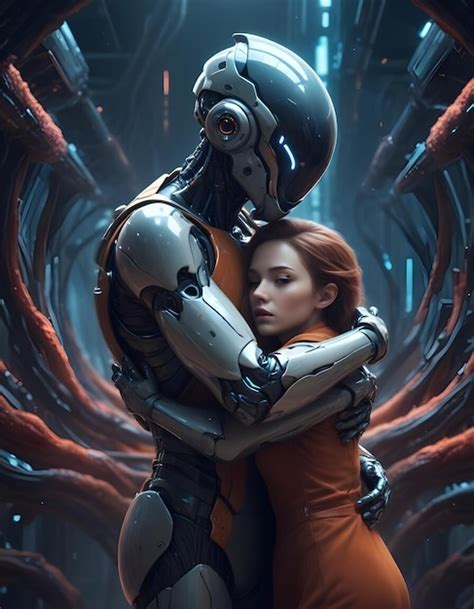 A Woman Hugging A Man In A Space With A Man Hugging Her Premium AI Generated Image