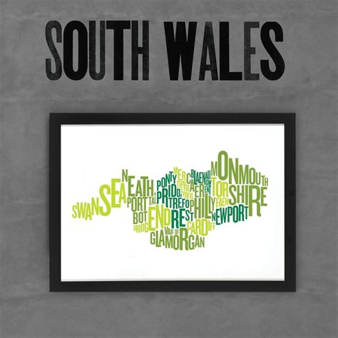 South Wales Fontmap Limited Edition Typographic Map Print