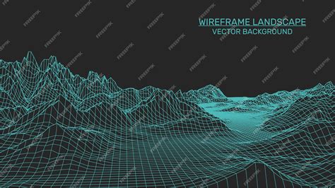 Premium Vector Abstract Landscape Background Mesh Structure Polygonal Wireframe Background